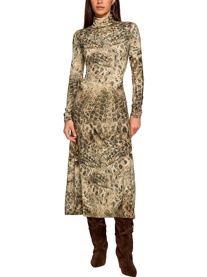 RAMY BROOK Ramy Brook Long Sleeve Turtleneck Midi Dress with Snake Print